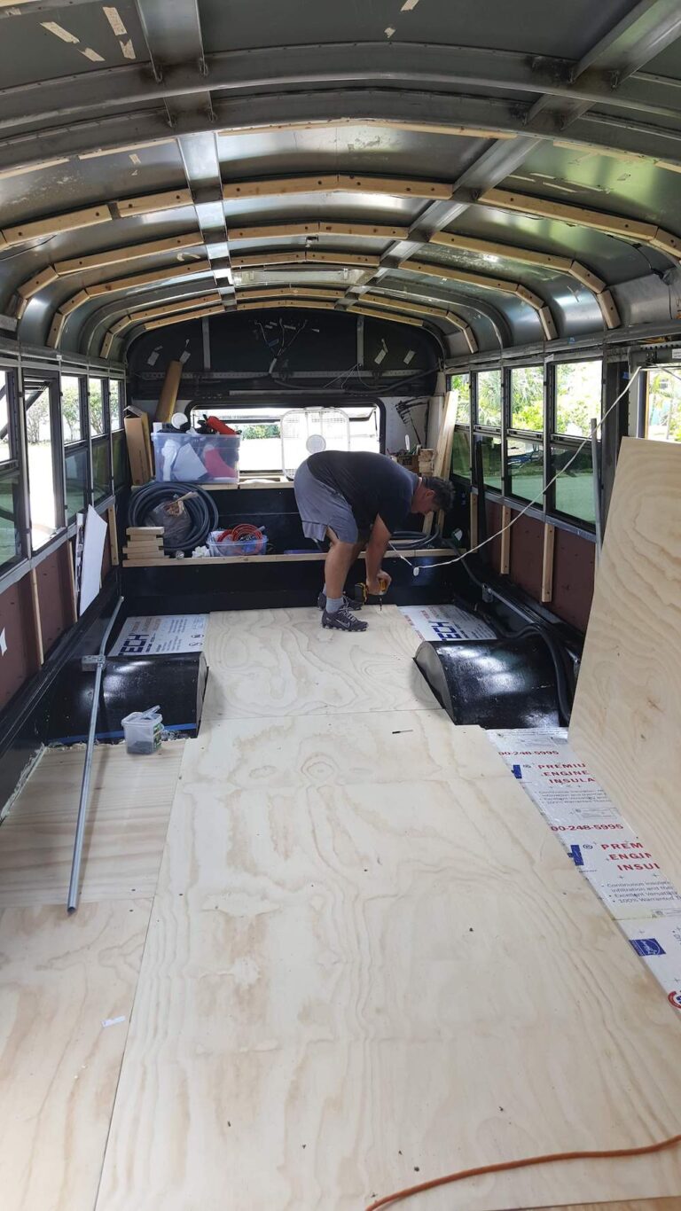 How To Create Your Skoolie Flooring - Skoolie Project